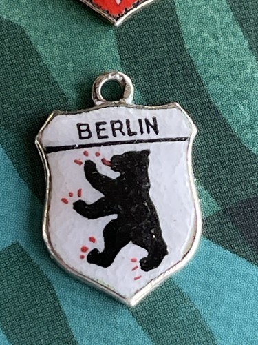 VINTAGE 825 Silver ENAMEL Berlin GERMANY TRAVEL SHIELD CHARM Souvenir ...