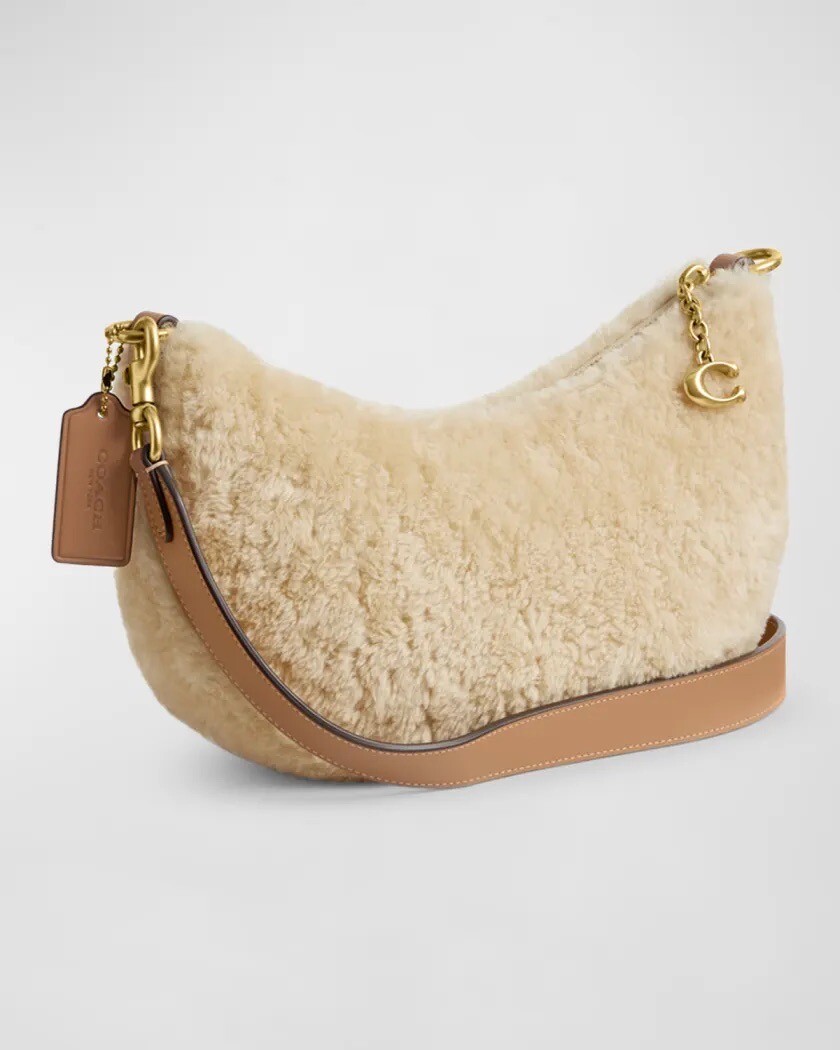 Coach Mira Shearling Crescent Shoulder Bag Beige | eBay
