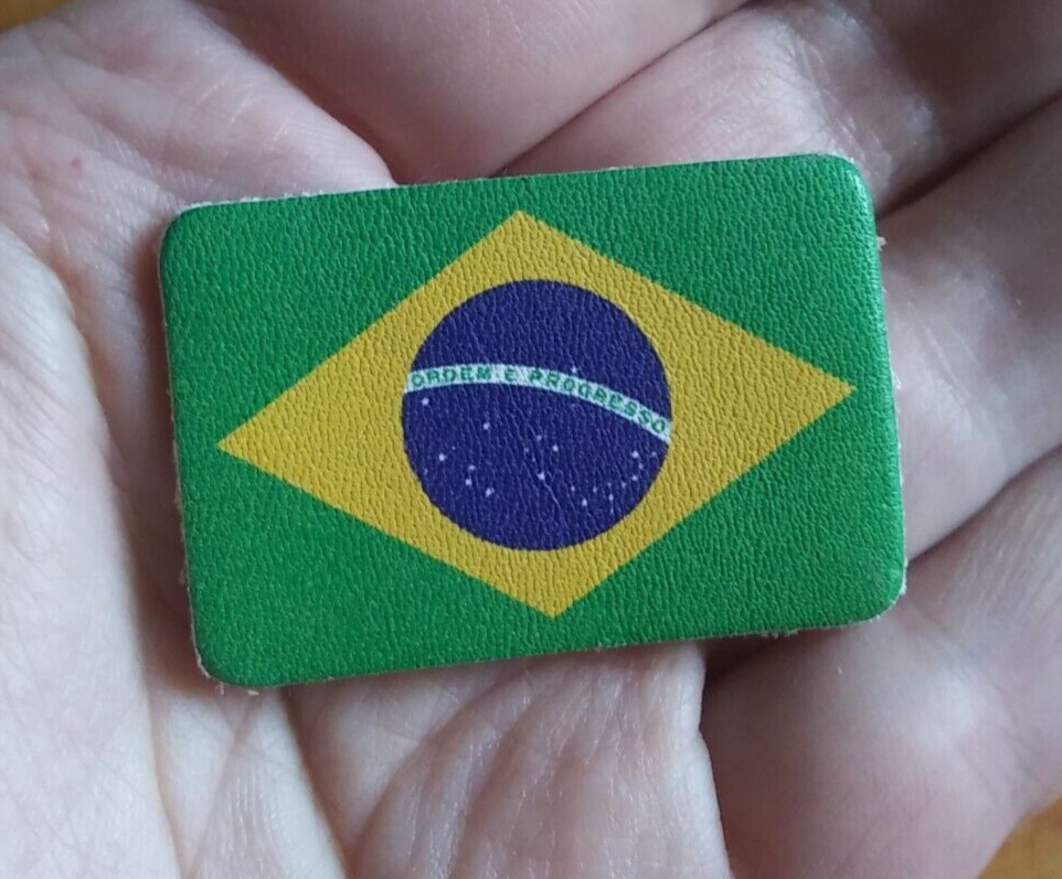 Mini Leather ~ Brazilian Flag of Brazil ~ Sticky Back Motorcycle Biker ...