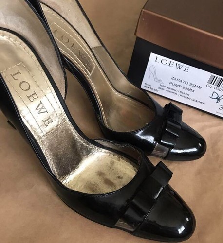 Loewe High Heel Pumps Shoes Enamel Ribbon Black Color Women's US6 ...