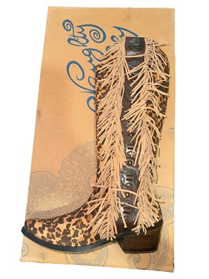 NIB 9 NAUGHTY MONKEY RODEO DOLL LEOPARD COWGIRL BOOTS BRONZE TALL ...