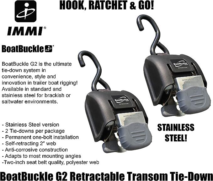 Boat Buckle G2 Retractable Transom Tie-Down Straps Stainless Steel ...