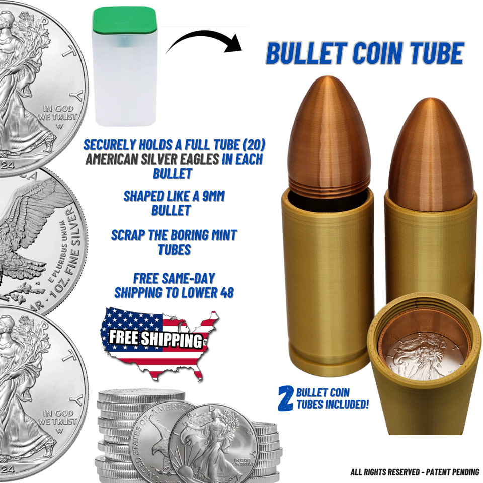 BULLET COIN TUBE - American Silver Eagle Coin Tube Holder - Capacity 20 ...