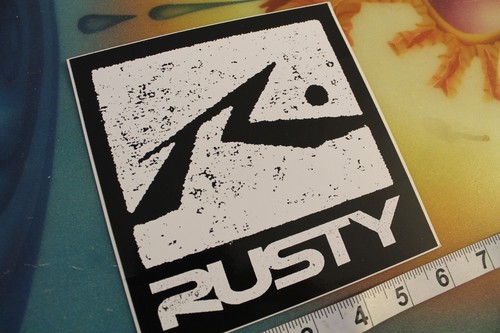 RUSTY R dot CLASSIC BLACK and WHITE ~6" square Vintage Surfing Decal ...