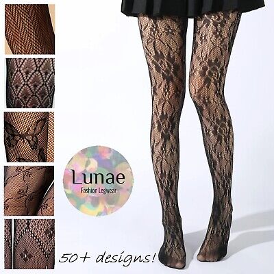 fishnet tights mesh lace floral star geometric SML pattern 8/10/12/14 ...