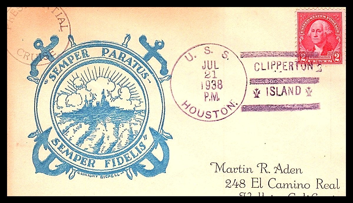 USS HOUSTON CA-30 PRESIDENTIAL CRUISE JUL 21 1938 CLIPPERTON ISLAND ...