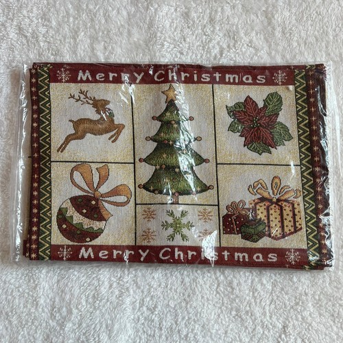 Reindeer Present Christmas Tree Tapestry Table Runner 59in Long and 4 ...