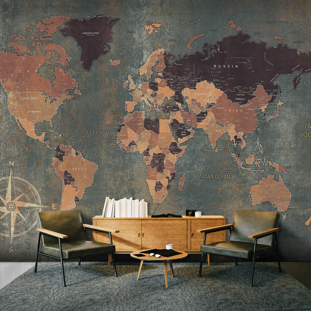 WORLD MAP TRAVEL Photo Wallpaper Non-woven (fleece)/Self-adhesive k-A ...