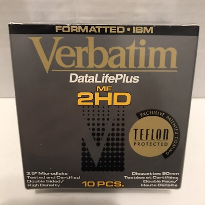 Verbatim Datalife Plus 10 2HD Floppy Disks MD2-D IBM Teflon Coated ...