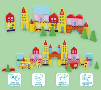 Line Of Wooden Building Blocks Wooden Block Matching Puzzle Building