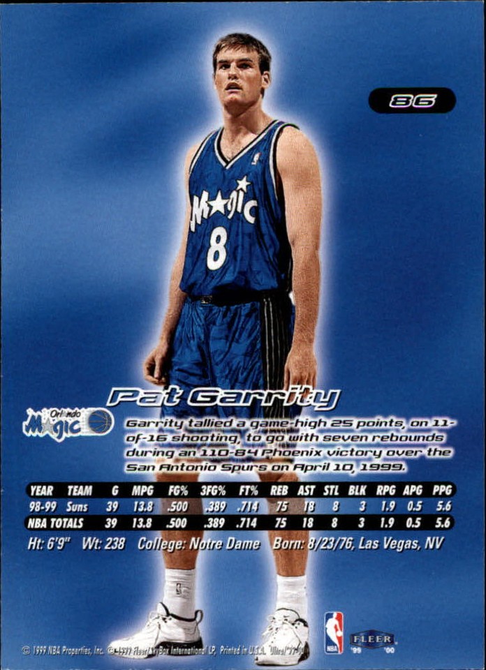 1999-00 Ultra Phoenix Suns Basketball Card #86 Pat Garrity | eBay