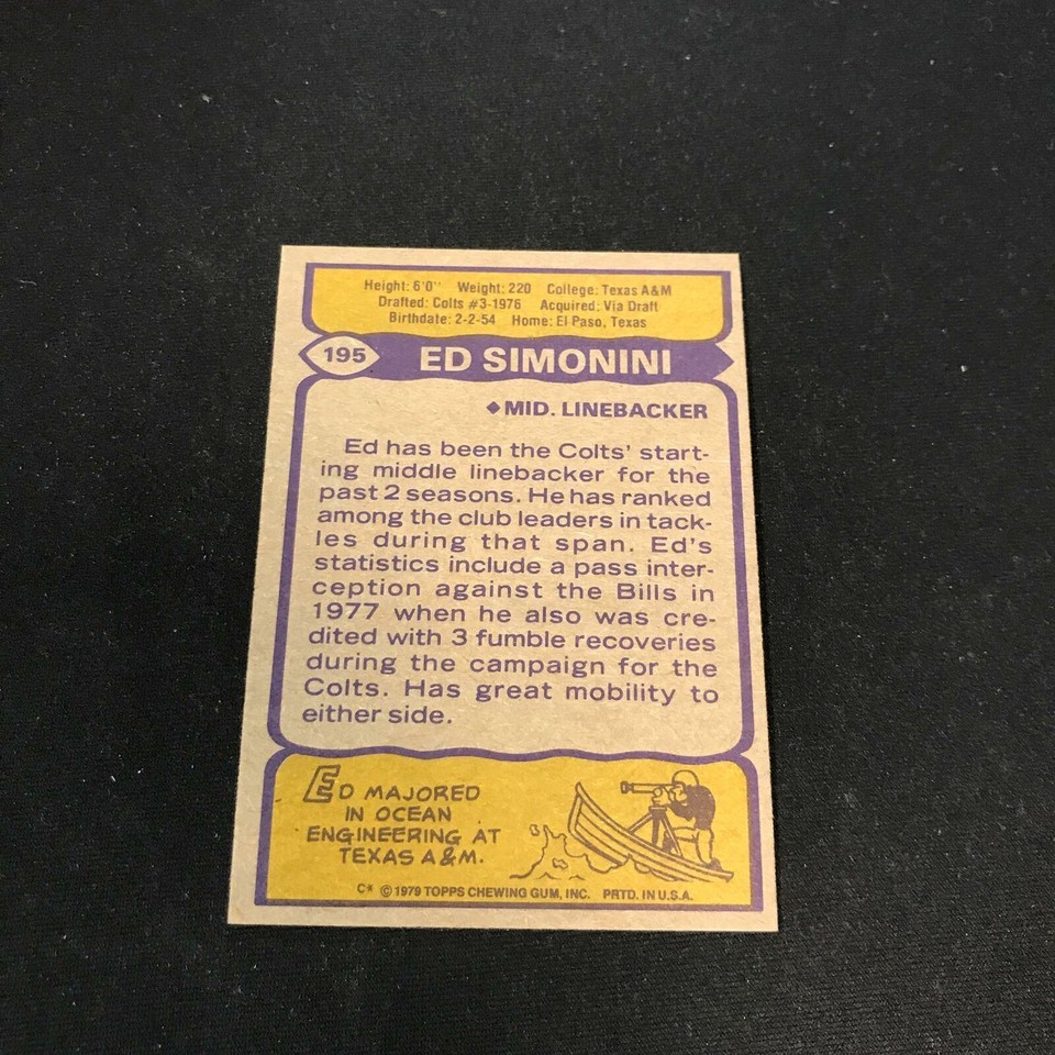 1979 Topps ED SIMONINI #195 Baltimore Colts NRMT *JU22 | eBay