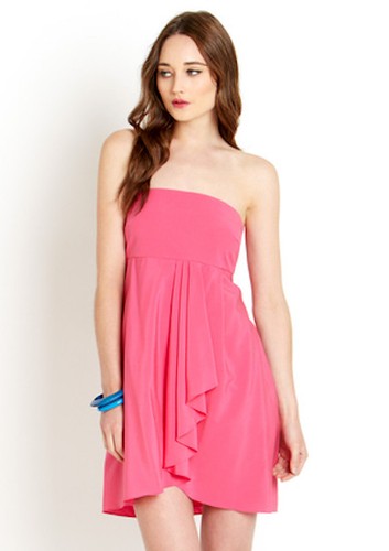 2b.RYCH Cerise Pink Stretch Silk Strapless Faux Wrap Draped Dress 10 12 ...