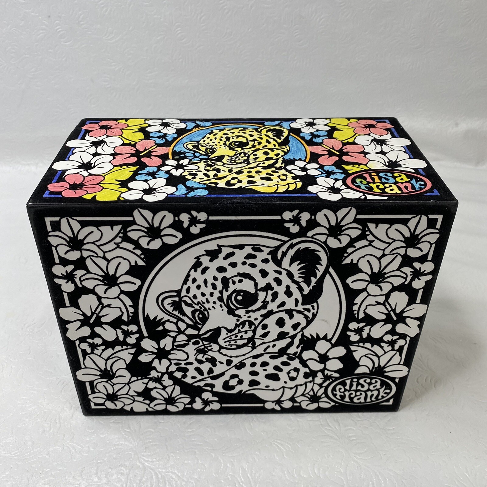 Vtg Lisa Frank Velvet Treasures Fuzzy Storage Box Tiger and Flowers w ...