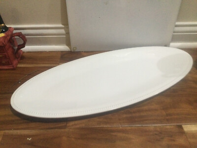 TAG LTD white ceramic very long serving tray platter hobnail rim 22X9.5 ...