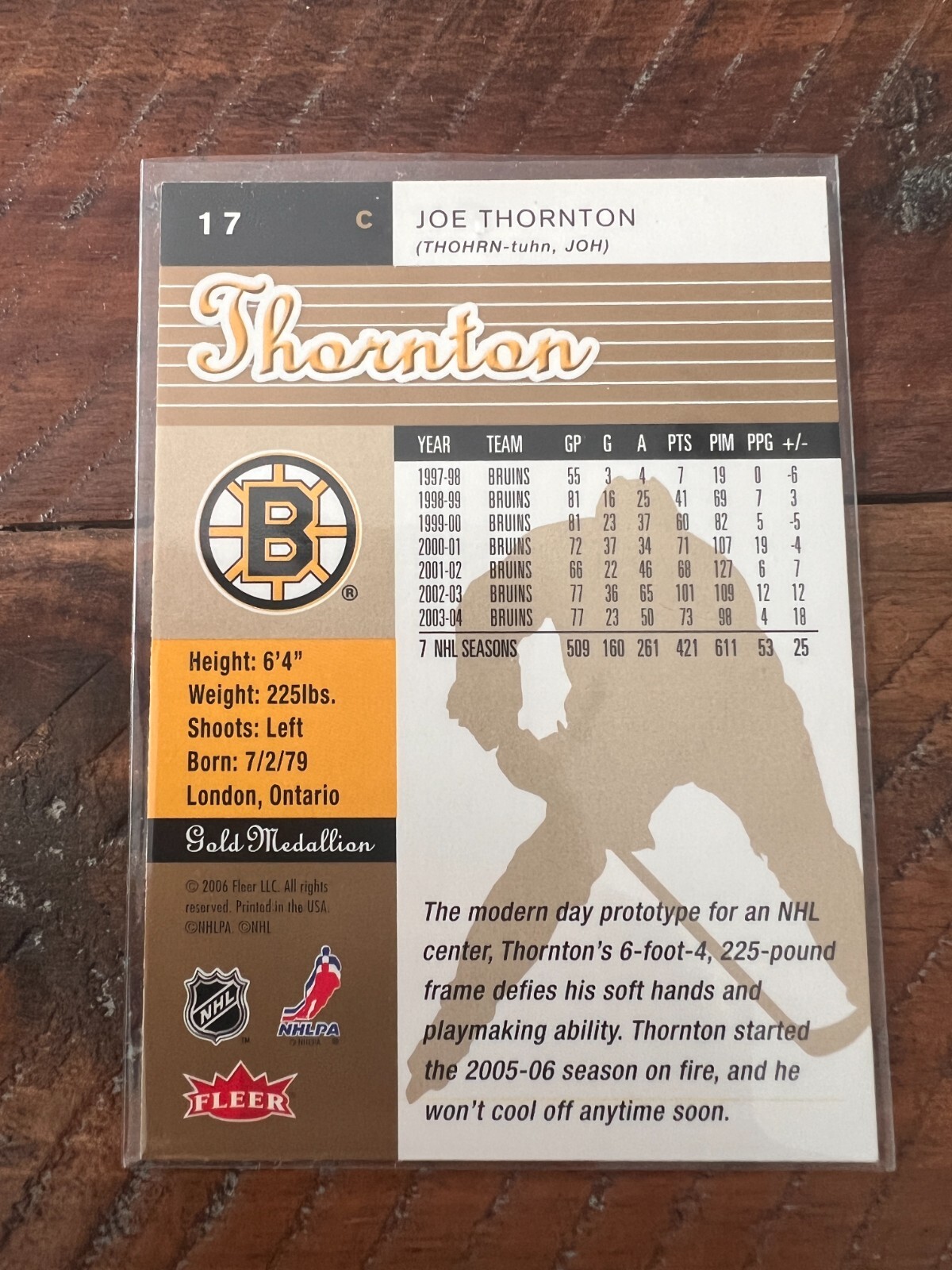 2005-06 Fleer Ultra - Gold Medallion #17 Joe Thornton Boston Bruins | eBay