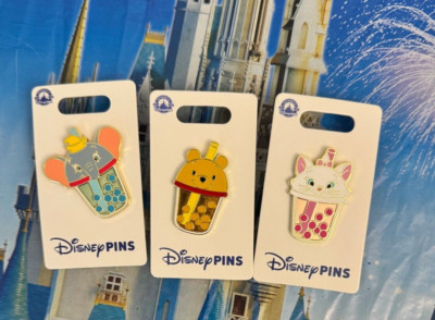 Set of 3 Disney Parks Boba Bubble Tea Sipper Drink Pins - Dumbo, Marie ...