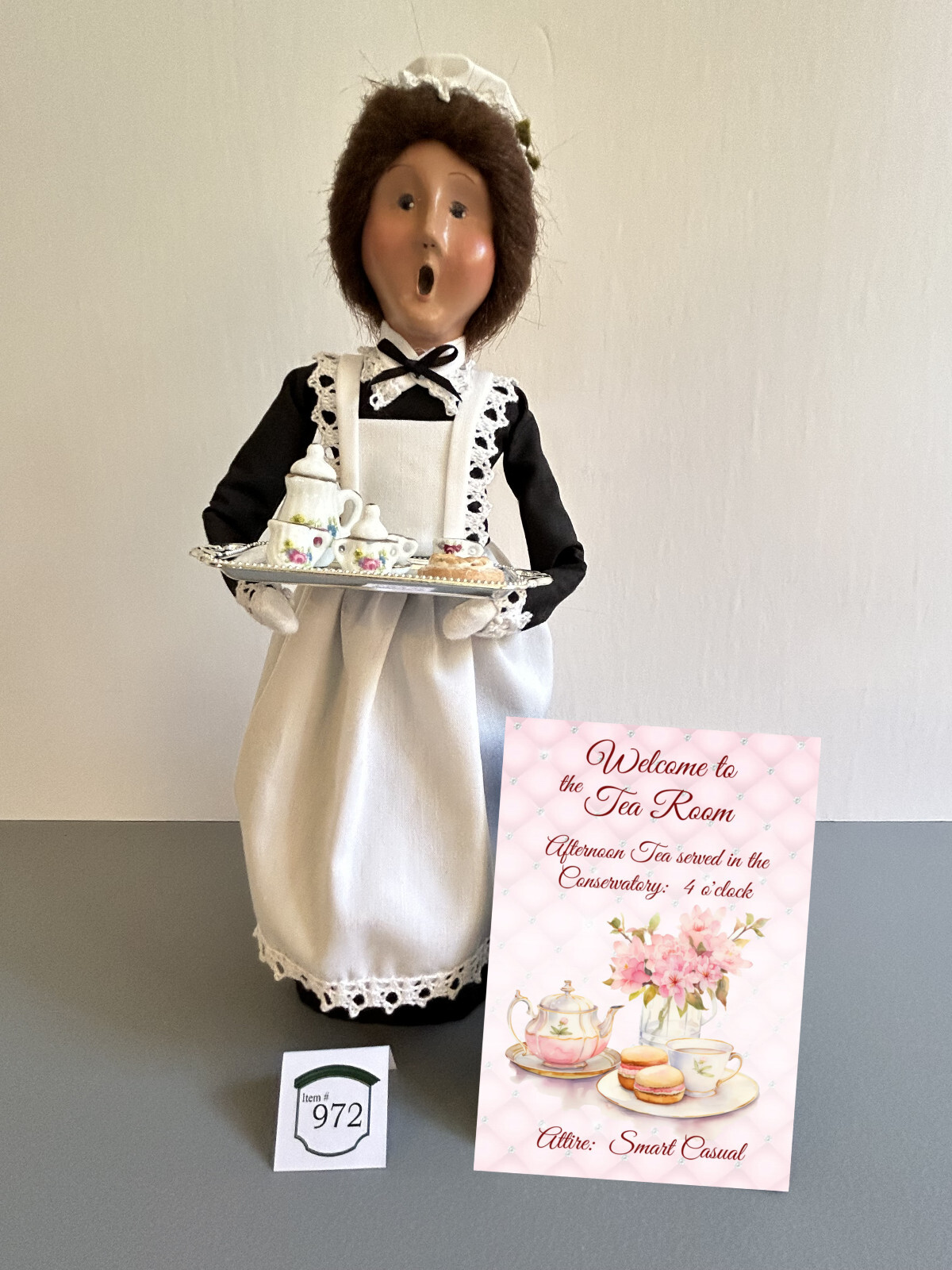 Byers Choice RARE Maid with Tea Set & Pastry on Silver Tray plus ...