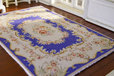 1：12 Scale Victorian Era Blue Ivory Aubusson Design Miniature Rug Red ...