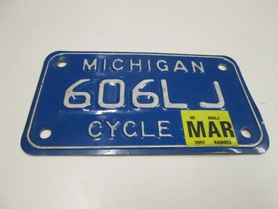 2002 Michigan Motorcycle License Plate. # 606 LJ. White Border. | eBay