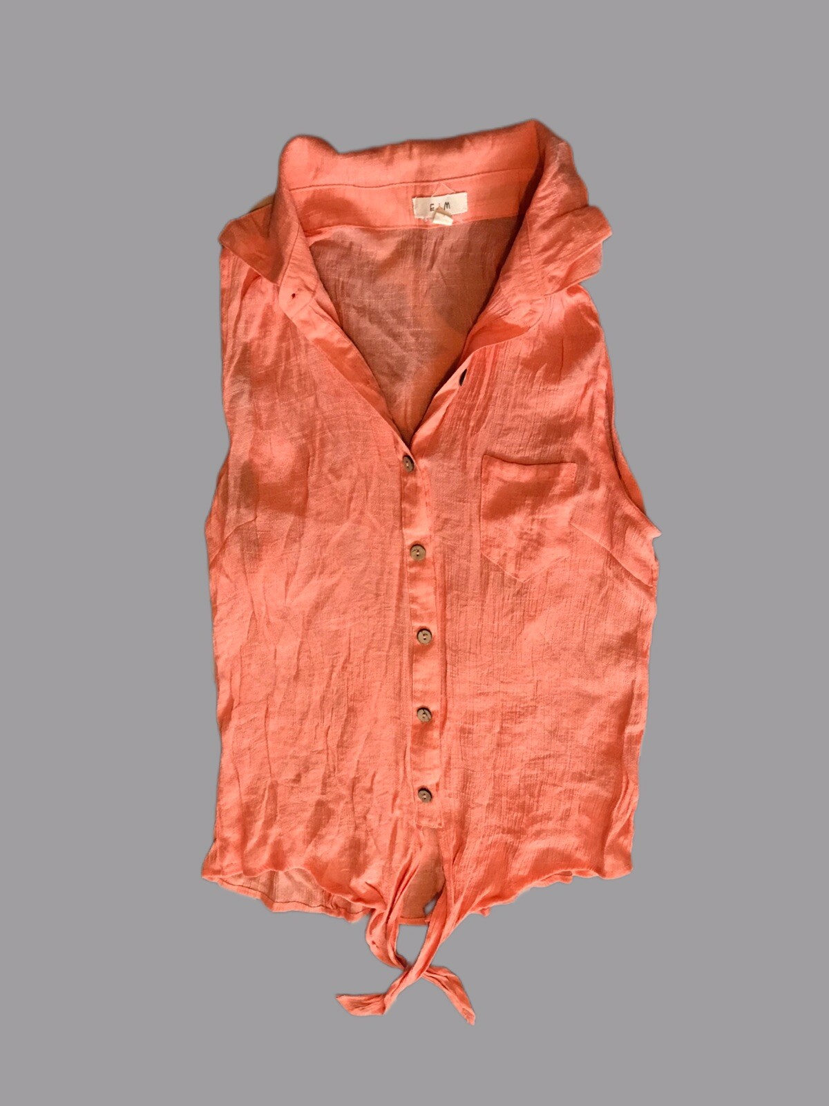 EM Peach Button Up Blouse With Ties Sleeveles Womens Shirt Top | eBay