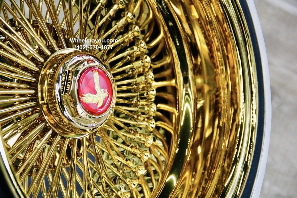 15x10" All Gold 100 Spoke Wire Wheels Low Profile Whitewall Tires Set ...