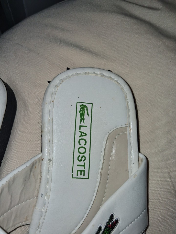 Men's 2000s White Lacoste Flip Flops Size 7.5 UK Used But Good ...