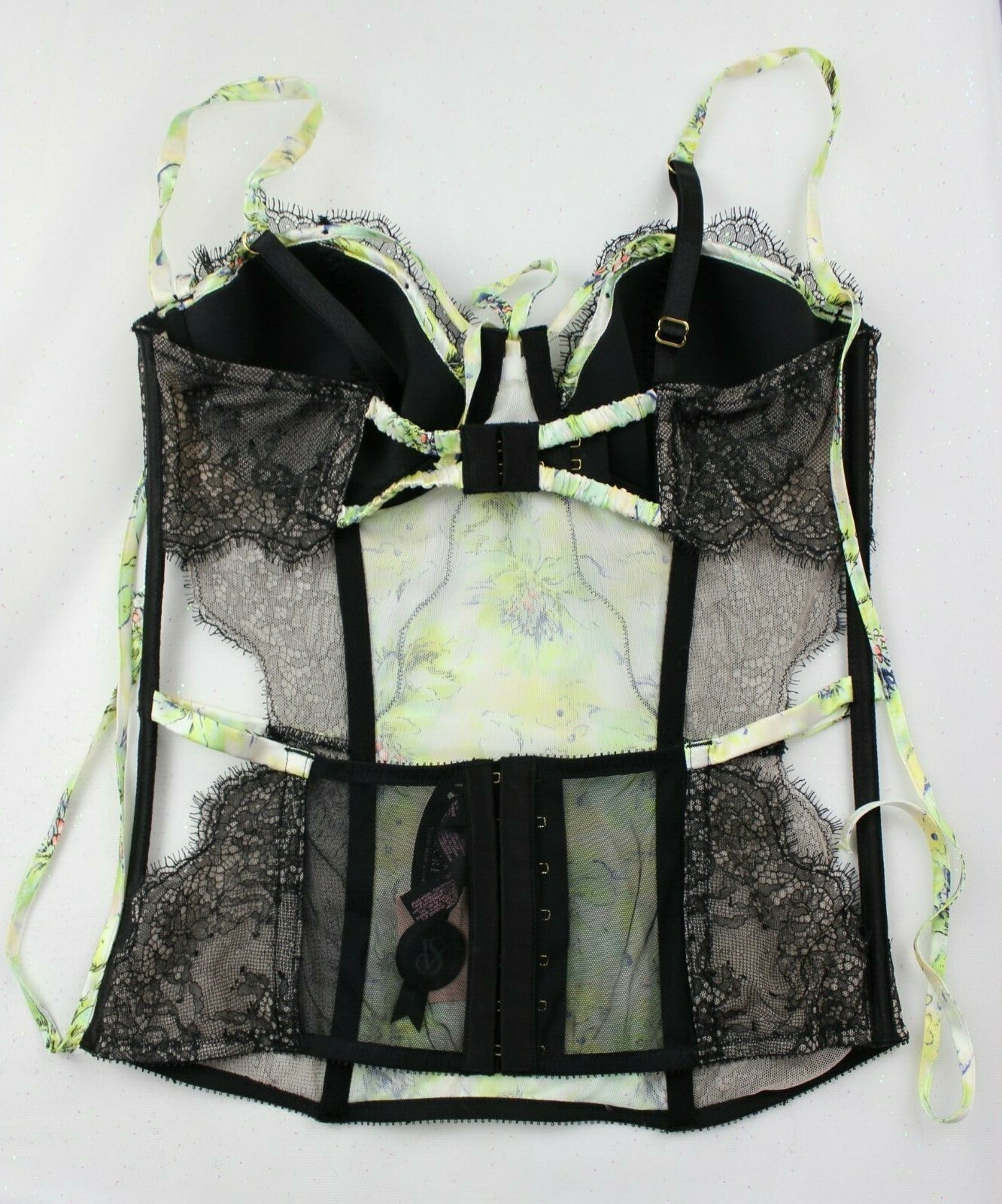Victoria's Secret Size 34B 12B Green Black Silk Floral Corset Rare | eBay