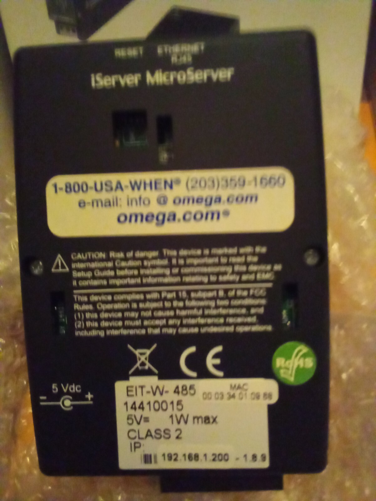 Omega EIT-W-485 MicroServer 485 to Ethernet Adapter | eBay