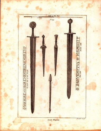 1812 Saxon Weapons Antique Engraving Francis Grose Sword Dirk Dagger ...