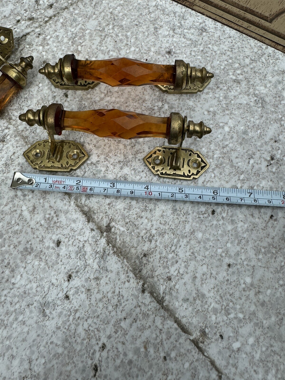 2 Pc Vtg Style Brass Amber Cut Glass Victorian Door Handle 6 Sets ...