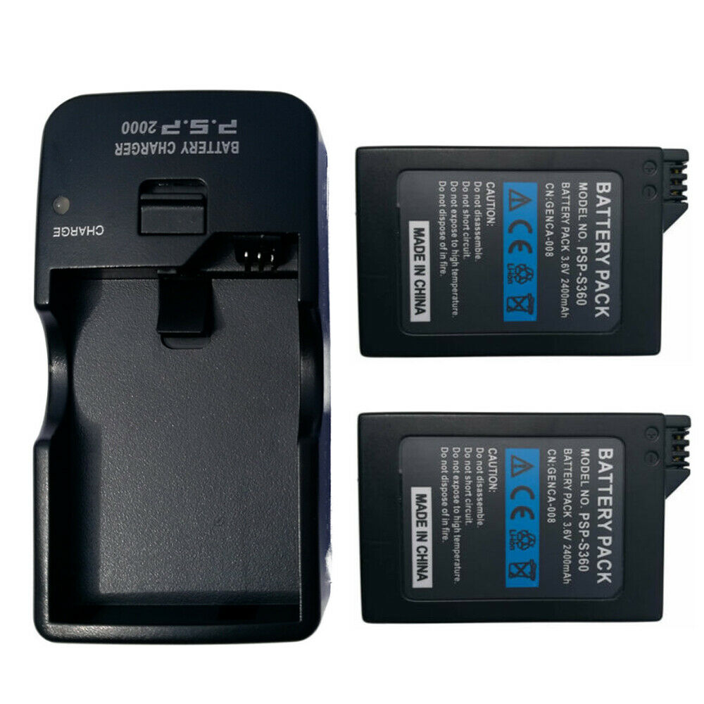 2x 3600mAh 3.6V Rechargeable Battery for PSP 2000/2001/3000/3001/3003 ...