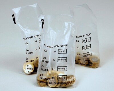 PLASTIC COIN BAGS - MONEY BANK BAGS NO MIXED COINS CHANGE CASH RETAIL ...