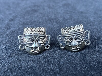 Sterling Silver Tribal Mask Cufflinks with Alpaca Toggles Mexico Made ...