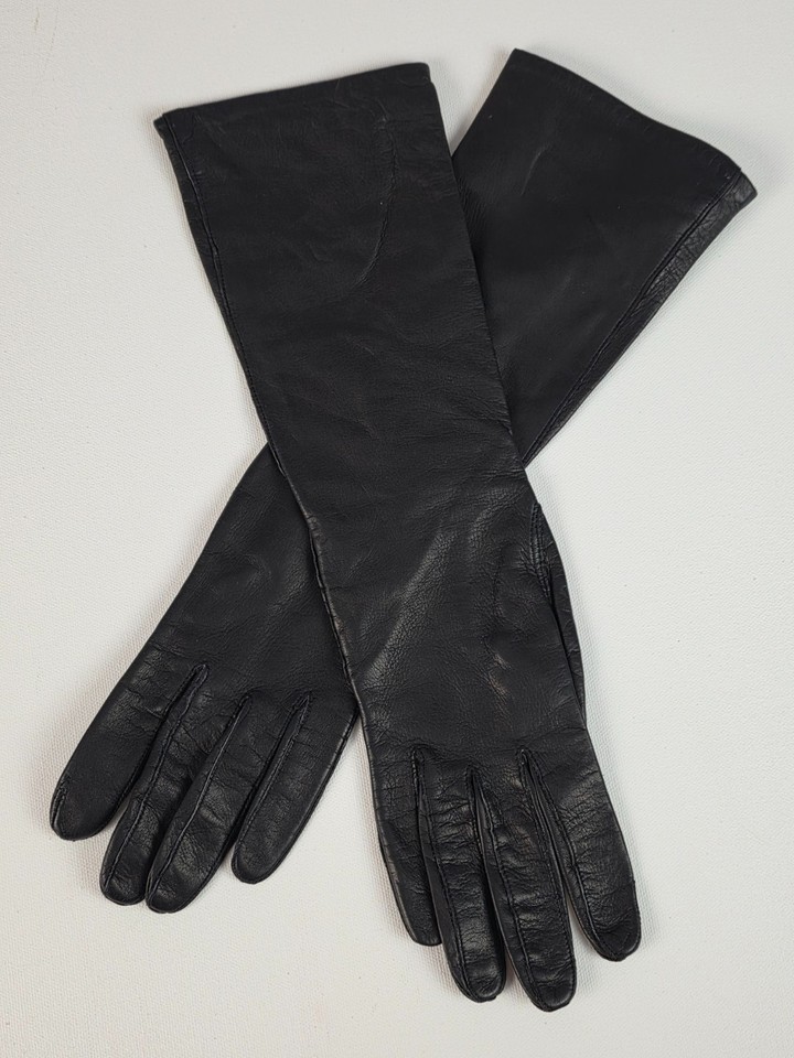 Black Leather Designer Gloves Marcel Wagner Originals 14" Long Vintage ...