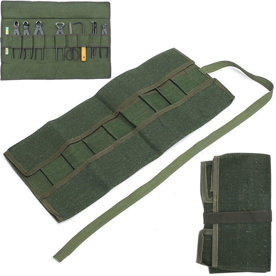 10 Pockets Canvas Spanner Wrench Tool Roll Up Storage bag Organizer ...