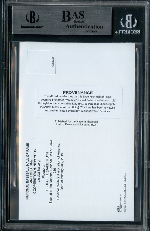 BGS Babe Ruth "Cartier" Signed Cut Handwriting HOF Plaque NY Yankees ...