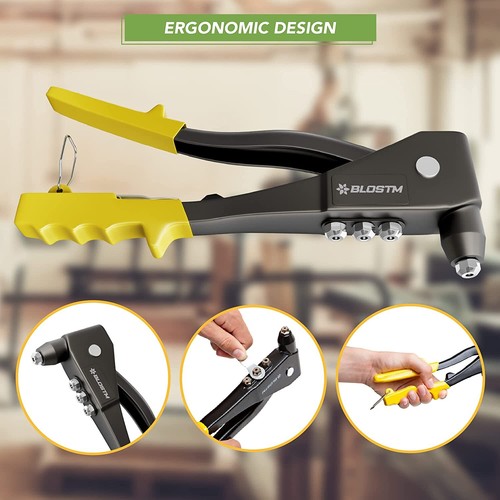 Heavy Duty Hand Pop Rivet Gun Tool Kit 200 Assorted Rivets 4 Nozzle ...