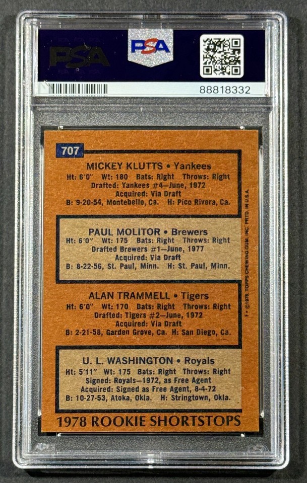 1978 Topps - Rookie Shortstops Paul Molitor, Alan Trammell, Washington ...