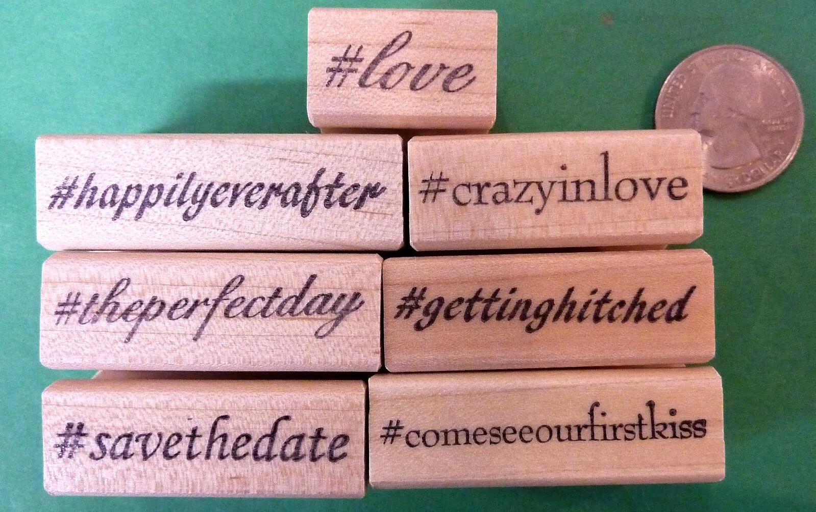 Wedding Hashtag, wood mounted rubber stamp set of (7) | eBay