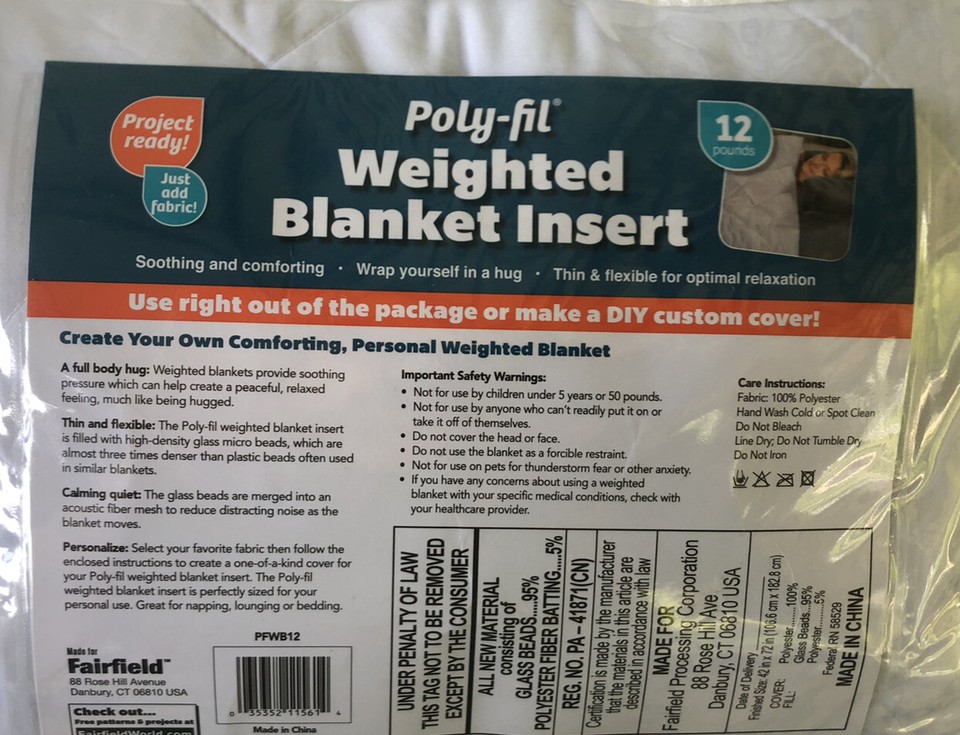 12 lb POUNDS Weighted Blanket Poly-fil Flexible Fairfield White 42"x72 ...