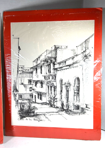 Pair Prints 2 Charcoal Street Scenes Old San Juan by P. Sigal Matted ...
