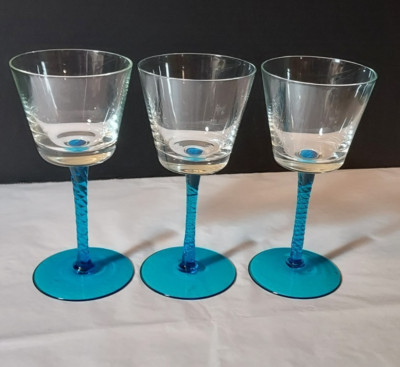 3 Murano Hand Blown Wine/Cordial Turquoise Twisted Stem Glasses | eBay