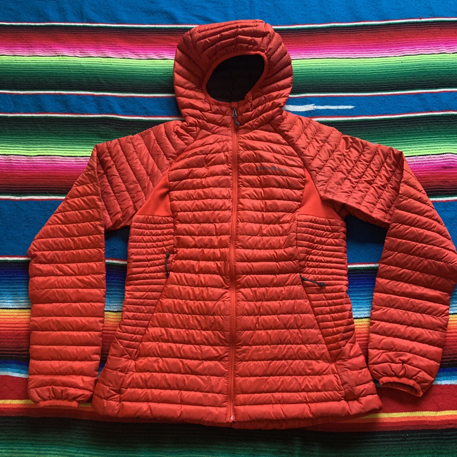 Eddie Bauer EB800 Womens Red/orange Hooded Goose Down Puffer Jacket ...