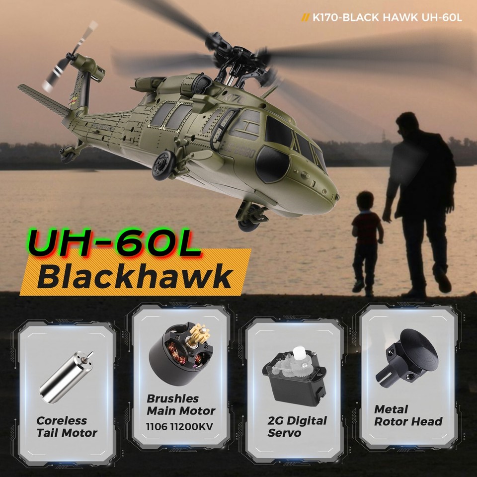 WLTOYS XK K170 Brushless 4-CH RC Helicopter,UH-60L Blackhawk with Light ...
