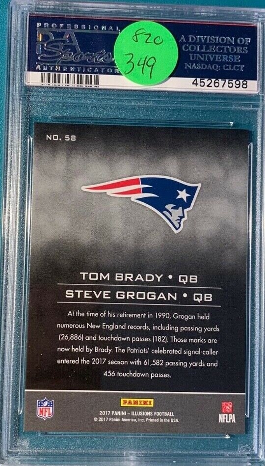 2017 Panini Illusions Football #58 Steve Grogan Tom Brady PSA 10 Low ...