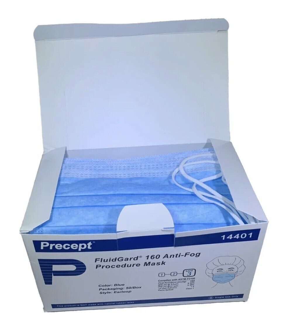 100, ASTM Level 3 FluidGar Anti-fog Foam Procedure Face Mask Blue ...