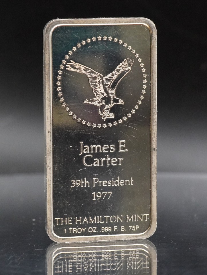 1975 President Jimmy Carter Hamilton Mint #3080 1oz 999 FINE Silver bar ...
