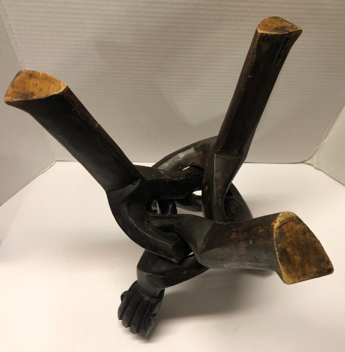 African Unity Hand Carved Wooden Bowl Holder Three Heads ~15” ethnic | eBay