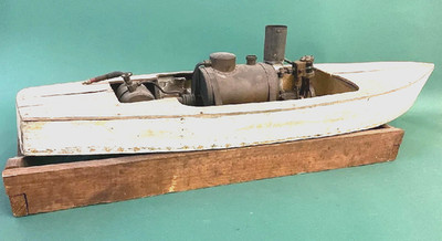 POND BOAT W/BOUCHER STEAM ENGINE EX. ALEXIS "LEX" DU PONT COLLECTION ...